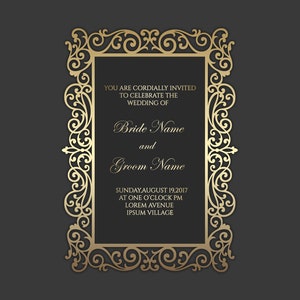 Ornamental Laser Cut Wedding Invitation Card Frame Template 5x7 Vector ...