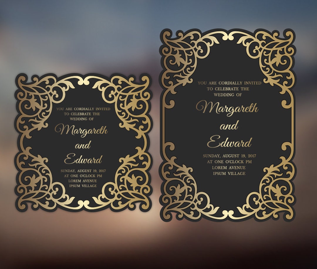 Ornamental Laser Cut Wedding Invitation Card Frame Template 5x7 Vector ...