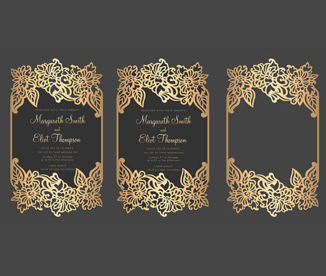 Floral Frame Card Laser Cut Wedding Invitation Template Vector Svg Dxf ...