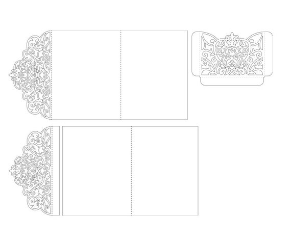 Pocket Fold Envelope Template Laser Cut Wedding Invitation Tri Fold