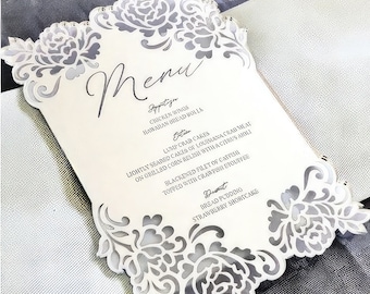 Floral Laser Cut Wedding Invitation Frame Card Templates, Vector DXF ...