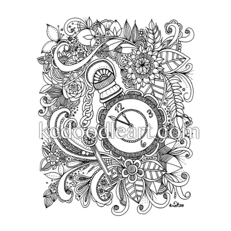 Instant Digital Download - Adult Coloring Page - Time Keeper Inspired ...