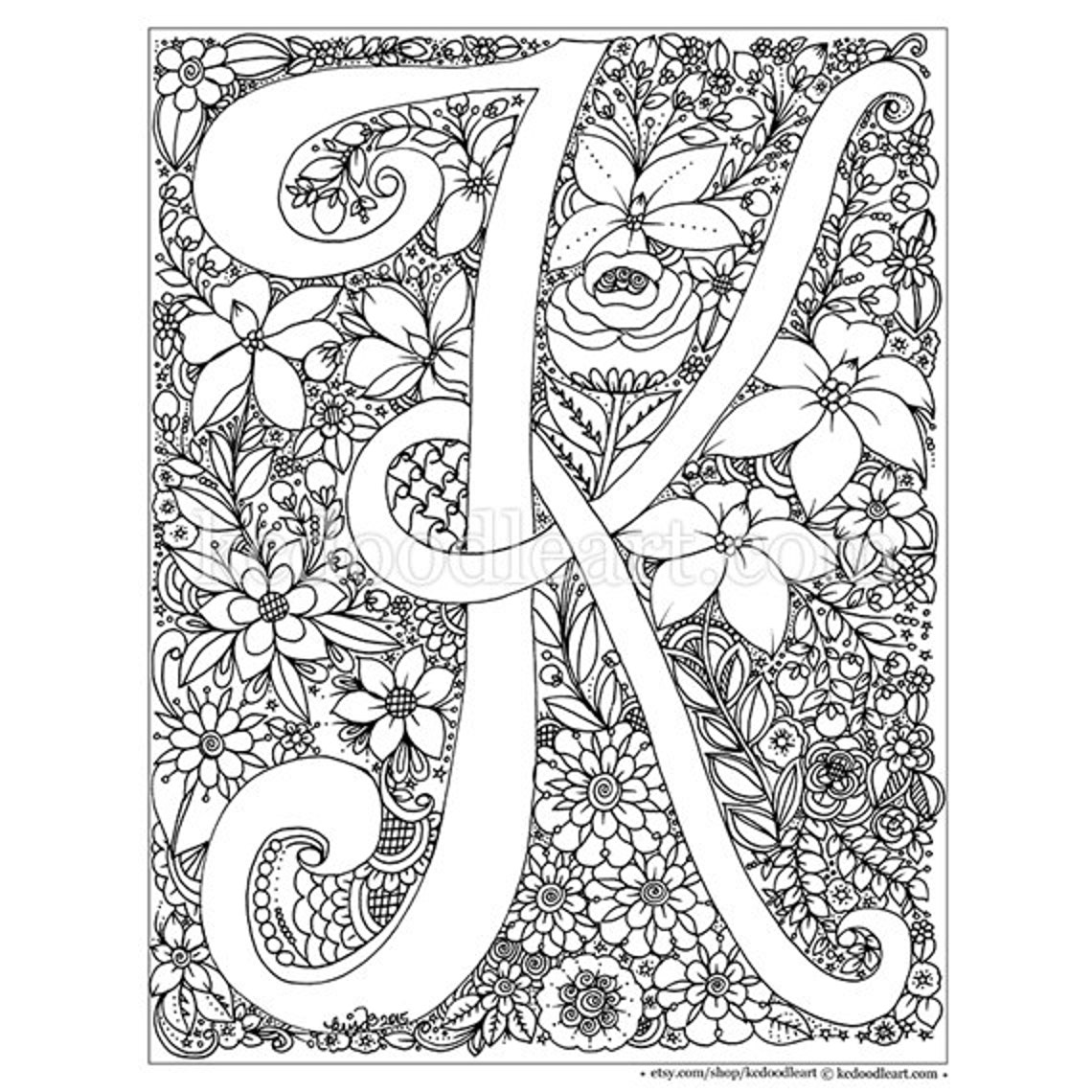 Instant Digital Download - Adult Coloring Page - Letter K - Etsy