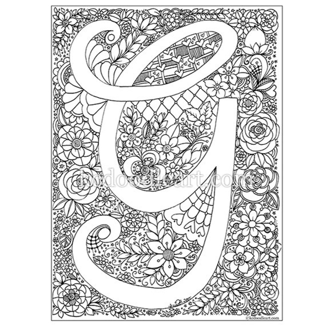 Digital Instant Download - Adult Coloring Page - Letter G - Etsy