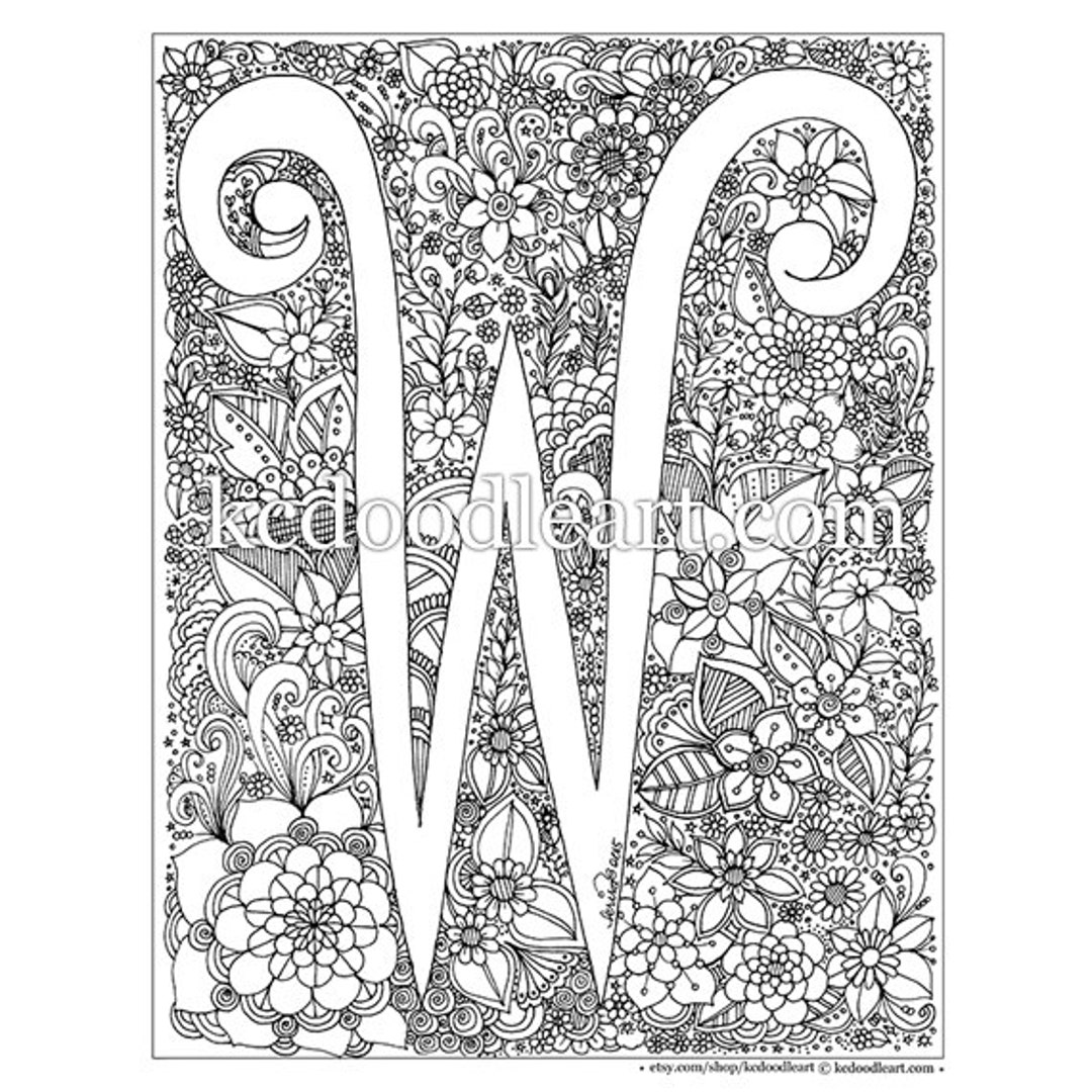 Instant Digital Download, Letter W, Adult Coloring Page - Etsy