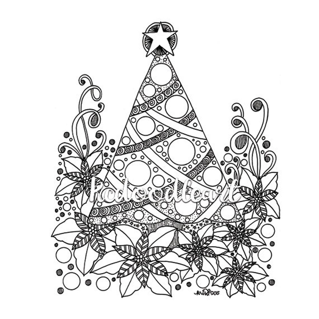Instant Digital Download - Coloring Page - Christmas Tree Doodle - Etsy