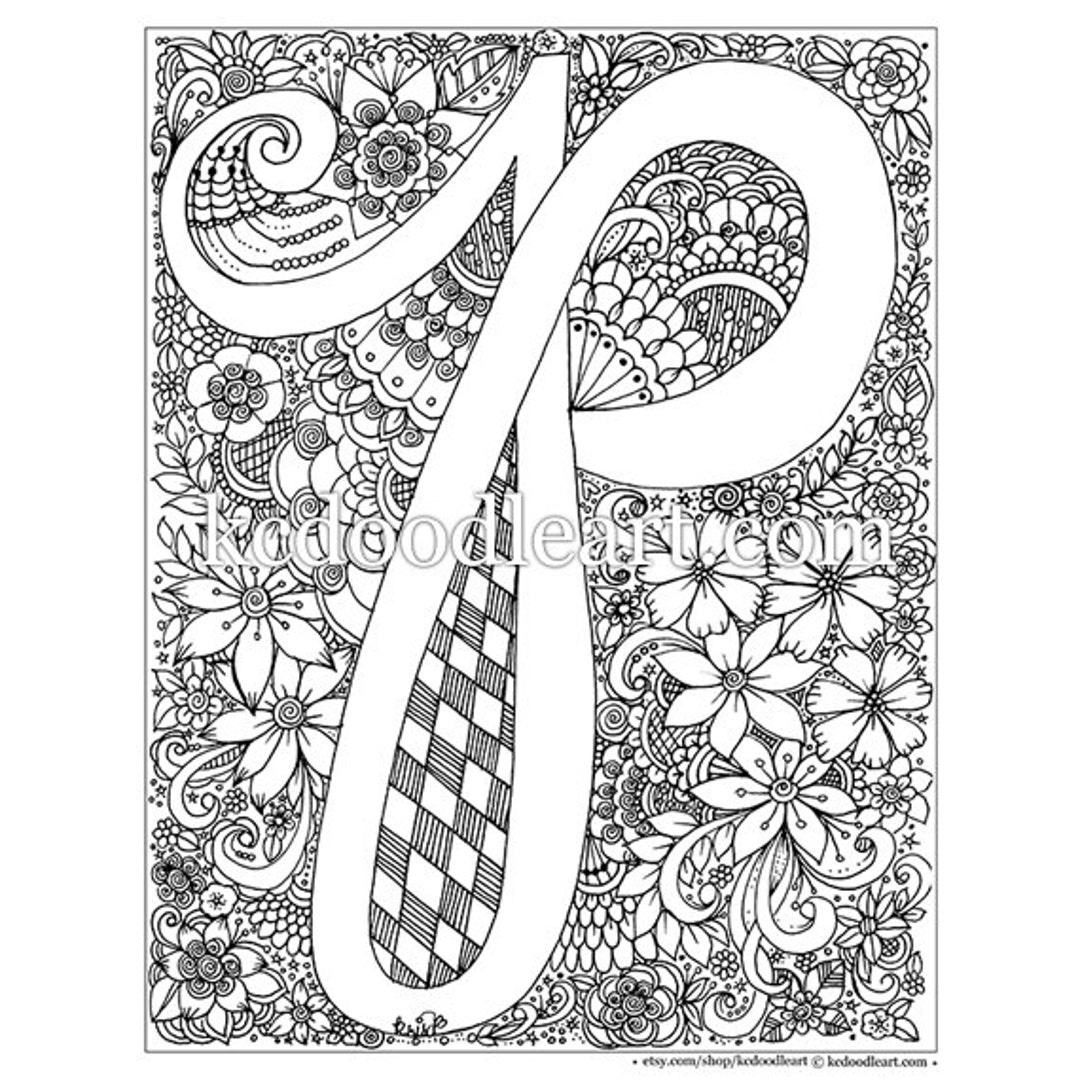 Instant Digital Download, Adult Coloring Page, Letter P - Etsy