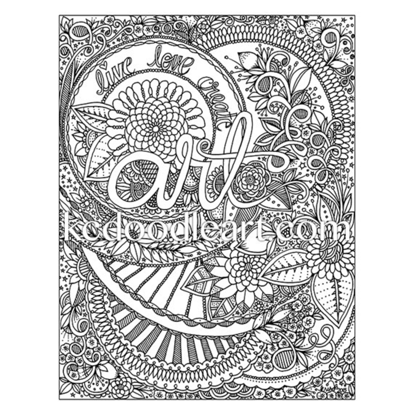 Instant Digital Download - Adult Coloring Page - Live Love Create Art ...