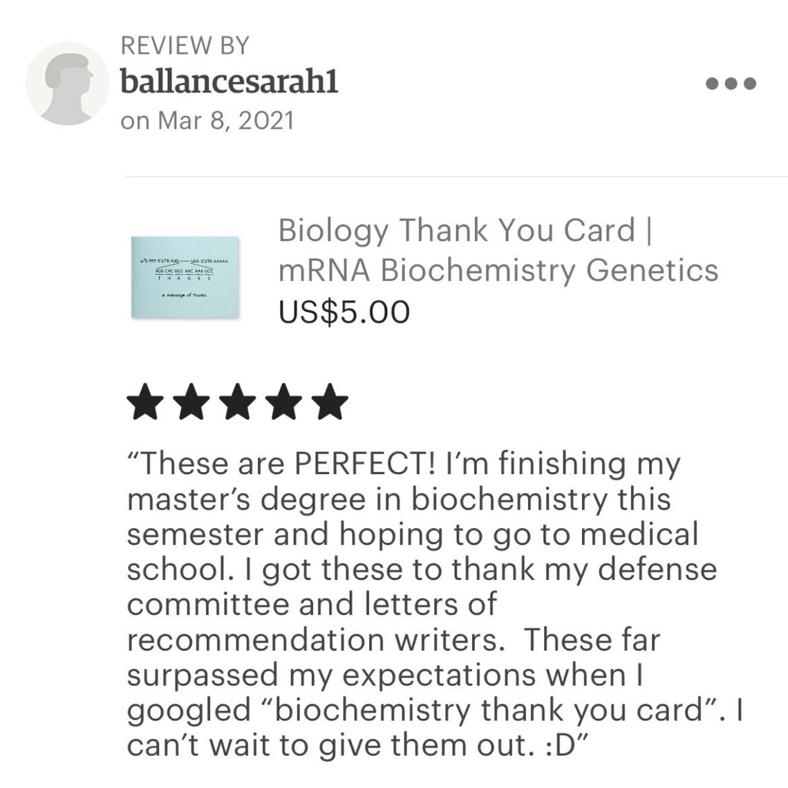 Biology Thank You Card Mrna Biochemistry Genetics Scientist | Etsy