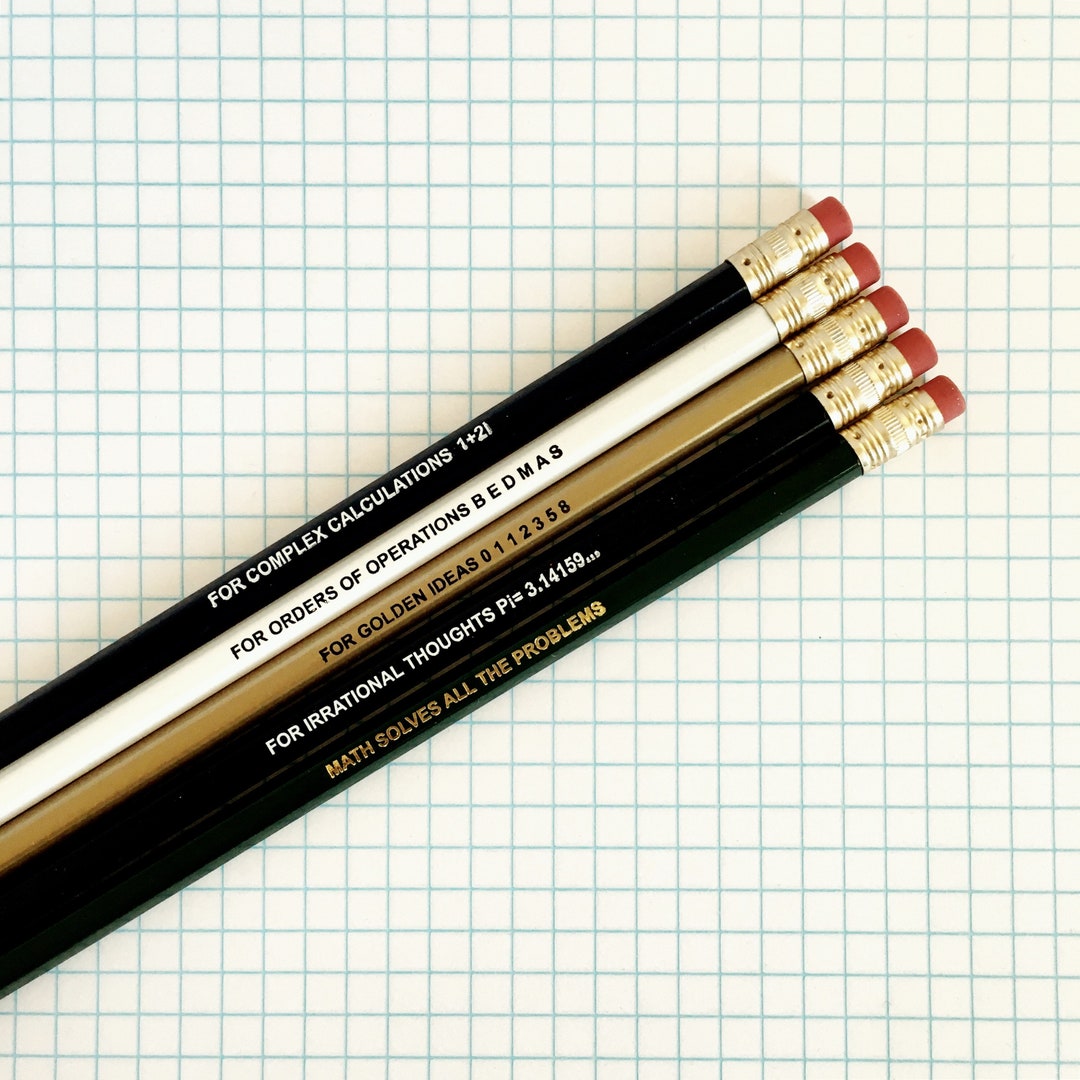 Math Pencils Set of 5 - Pi BEDMAS Complex Calculations Golden Physics ...