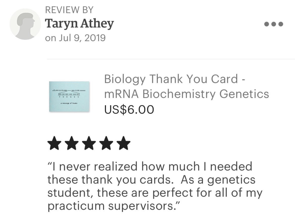 Biology Thank You Card Mrna Biochemistry Genetics Scientist | Etsy