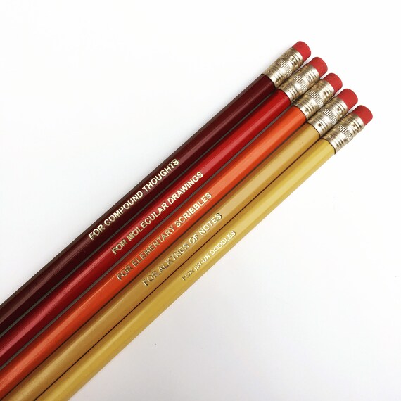 Chemistry Pencils Set of 5 Science molecule pH compound | Etsy