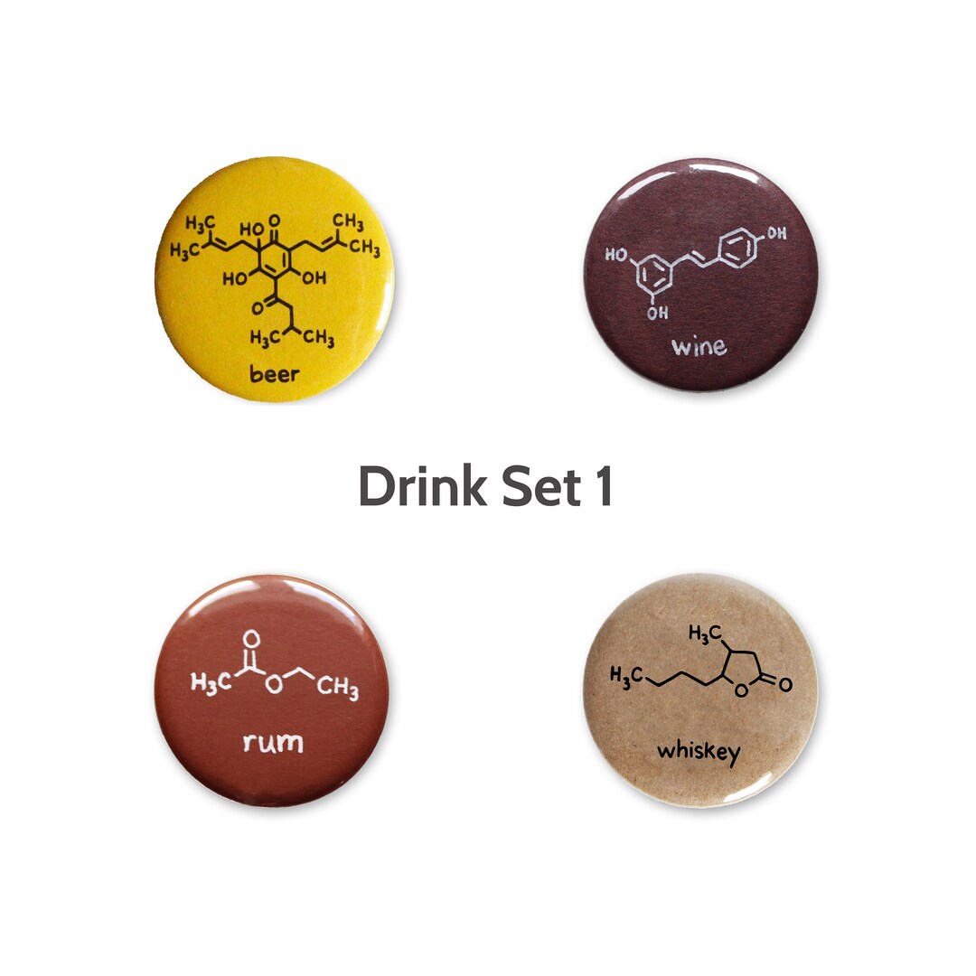 Chemistry Drink Button Badges (1.5 In) | Set of 4 or 8 Science Nerd ...