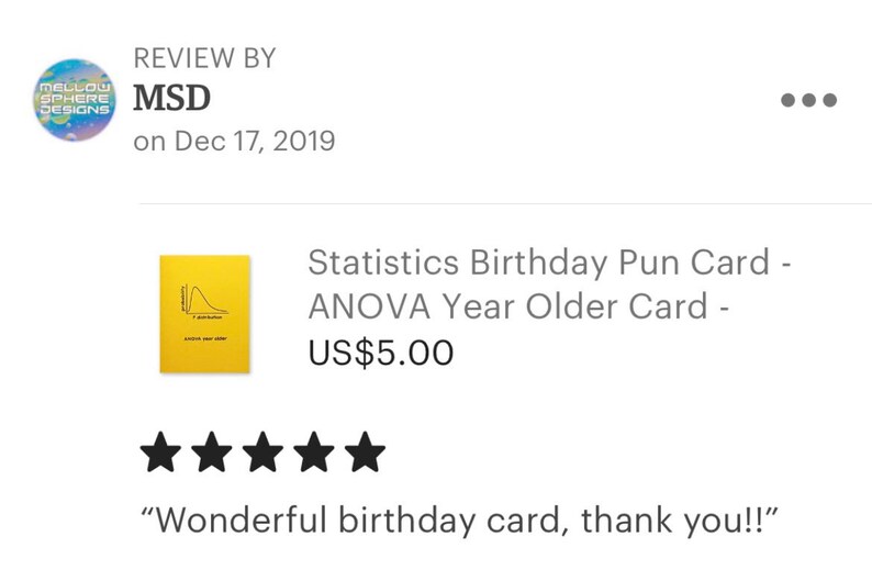 Statistics Birthday Pun Card ANOVA Year Older Analysis of - Etsy