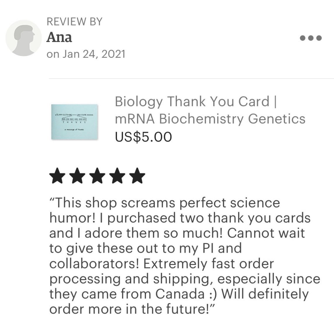 Biology Thank You Card Mrna Biochemistry Genetics Scientist - Etsy UK