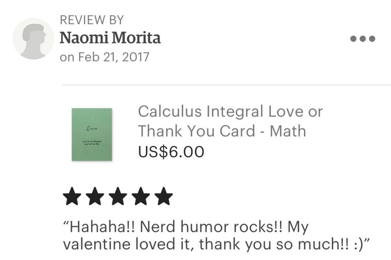 Calculus Thank You Card Integral Math Valentine Love | Etsy