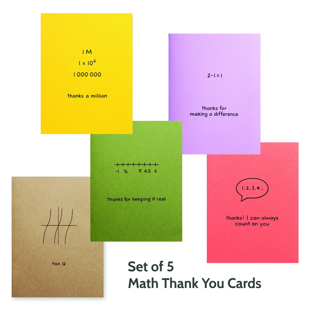 Math Thank You Card Set of 5 | Teacher Tutor Parent Appreciation ...