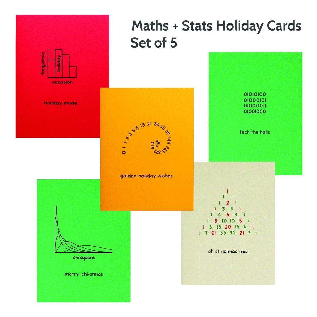 Math Holiday Card Set - 5 Cards | Mathematics Stats Christmas ...
