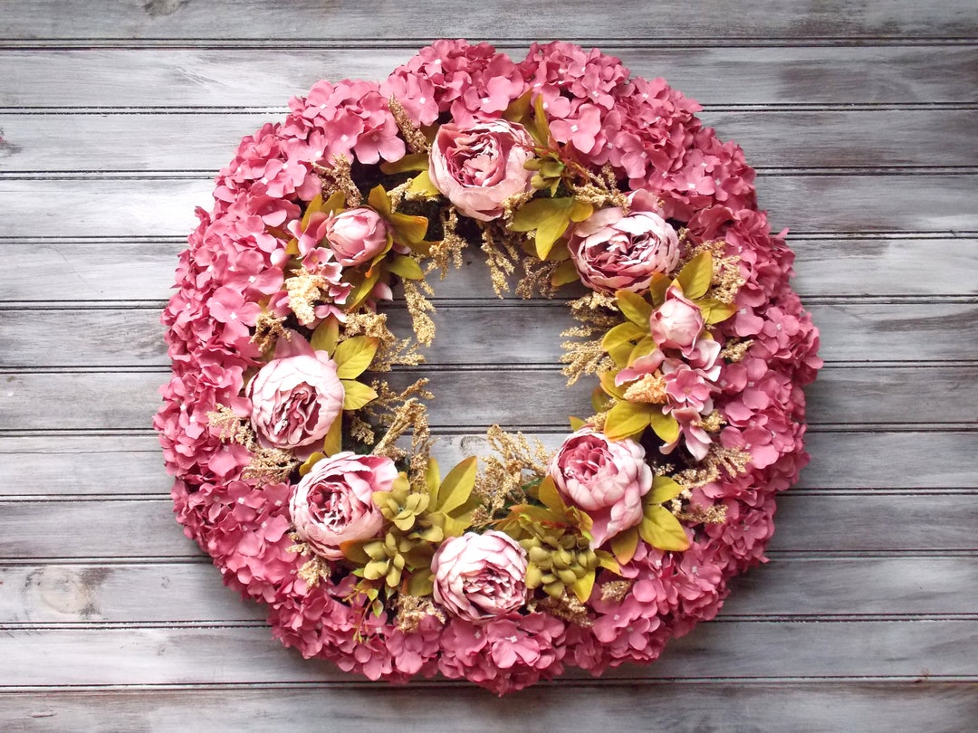 Extra Large Flower Wreath, Hydrangea Wreath, Large Door Wreath, Pink ...