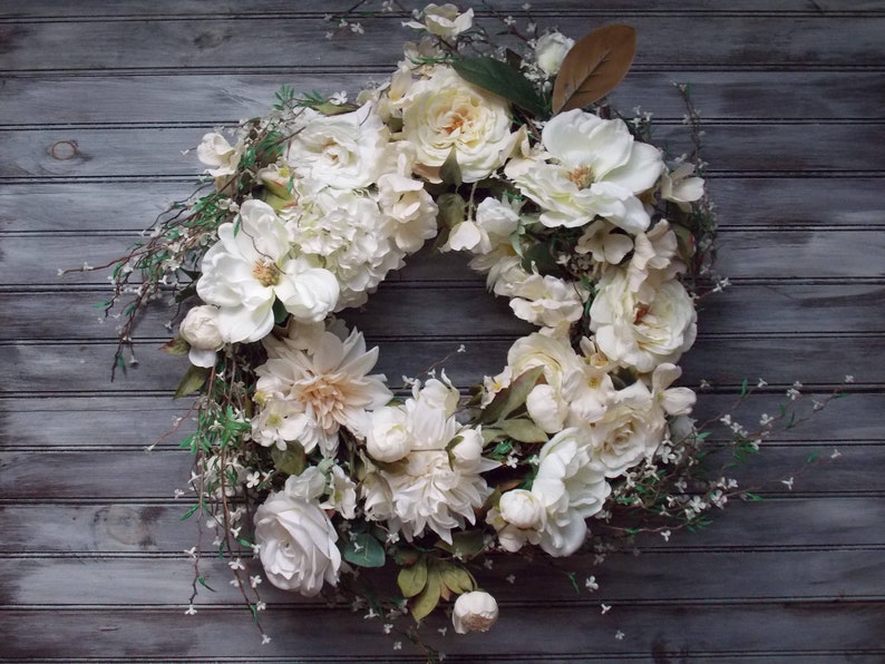 Wedding Wreath, Large Wreath, Large Grapevine Wreath, Hydrangea Whites ...