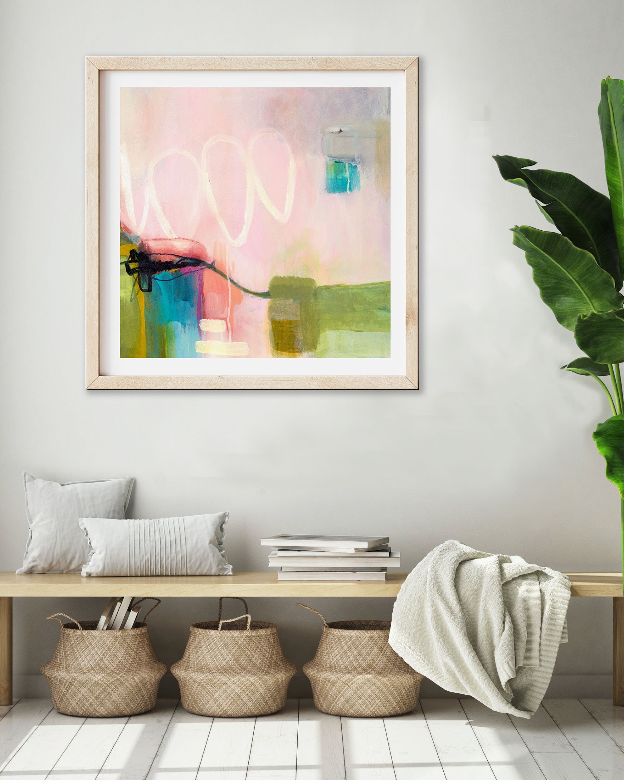 Pink and Green Abstract Landscape Painting Print on Paper. - Etsy