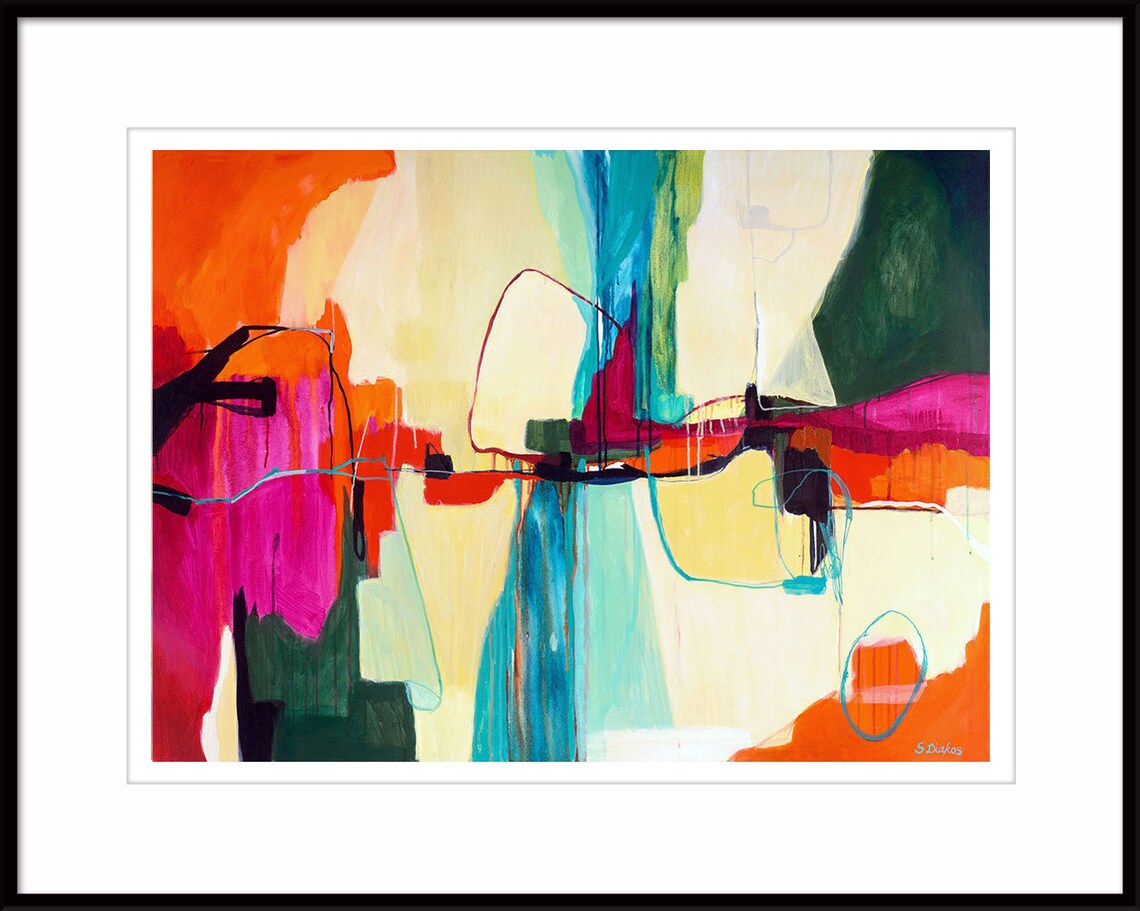Colourful Statement Art Abstract Print and Wall Art, Horizontal Extra ...