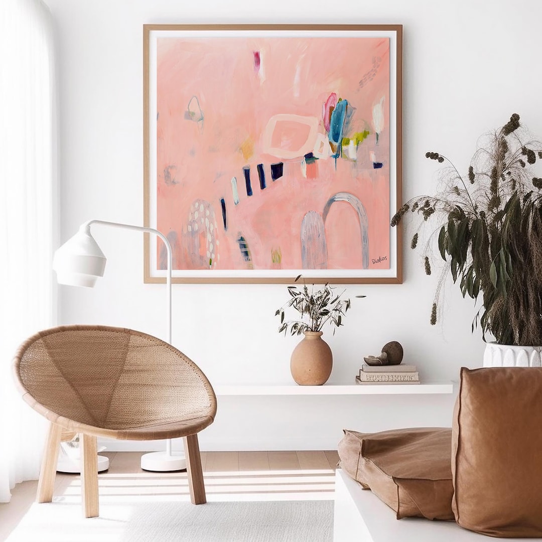 Pink Pastel Minimal Style Art, Large Abstract Pastel Painting Print ...