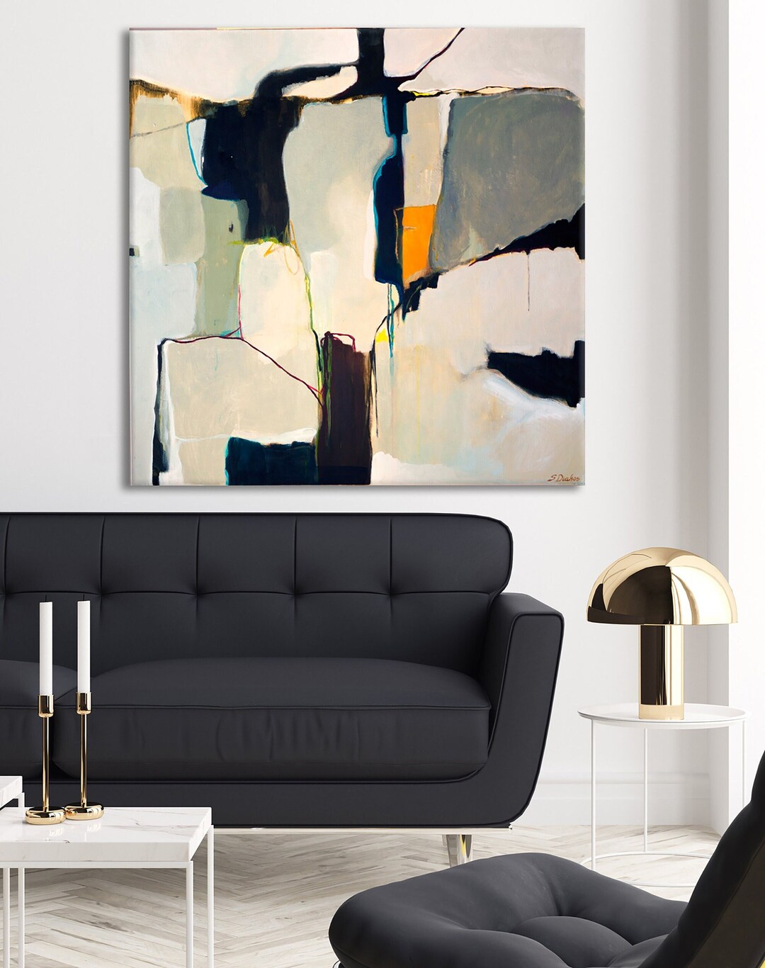 FRAMED and Ready to Hang Large Grey Abstract Painting Print on Canvas ...