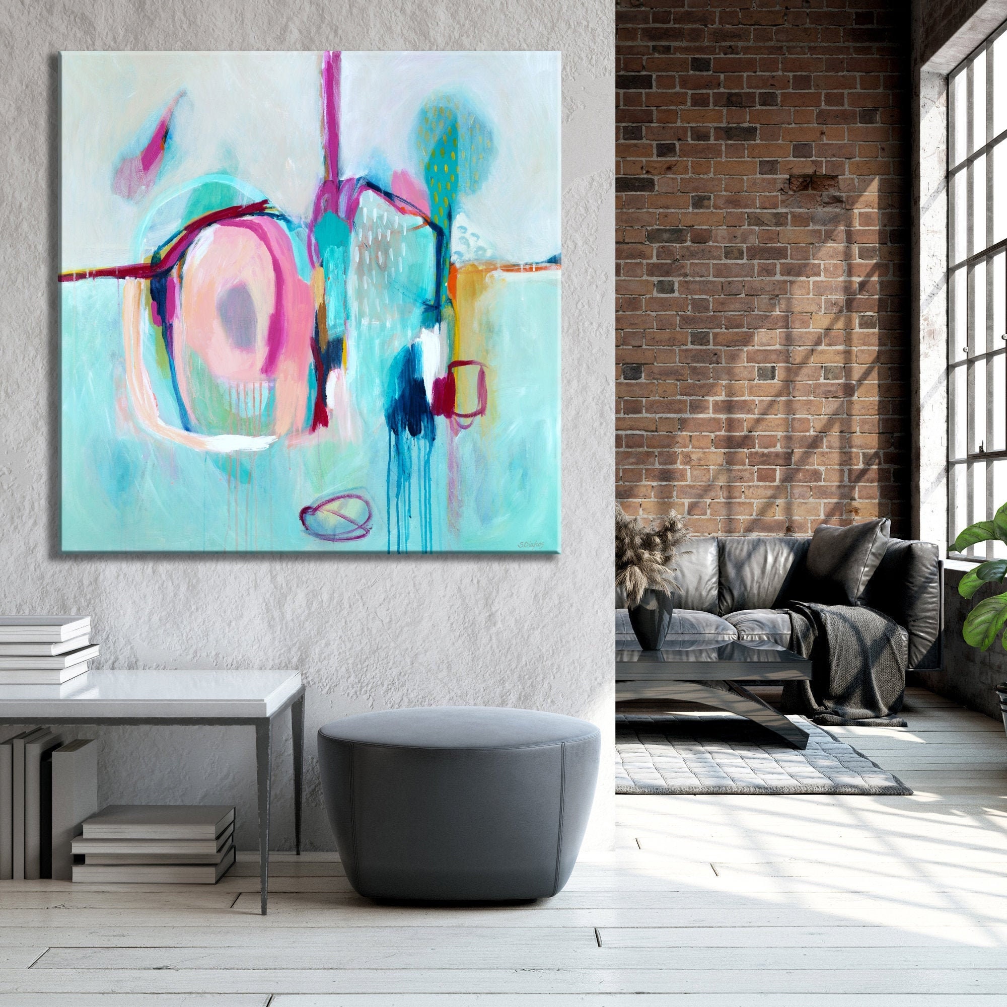 Turquoise Abstract Painting Print Large Blue Canvas Abstract - Etsy UK