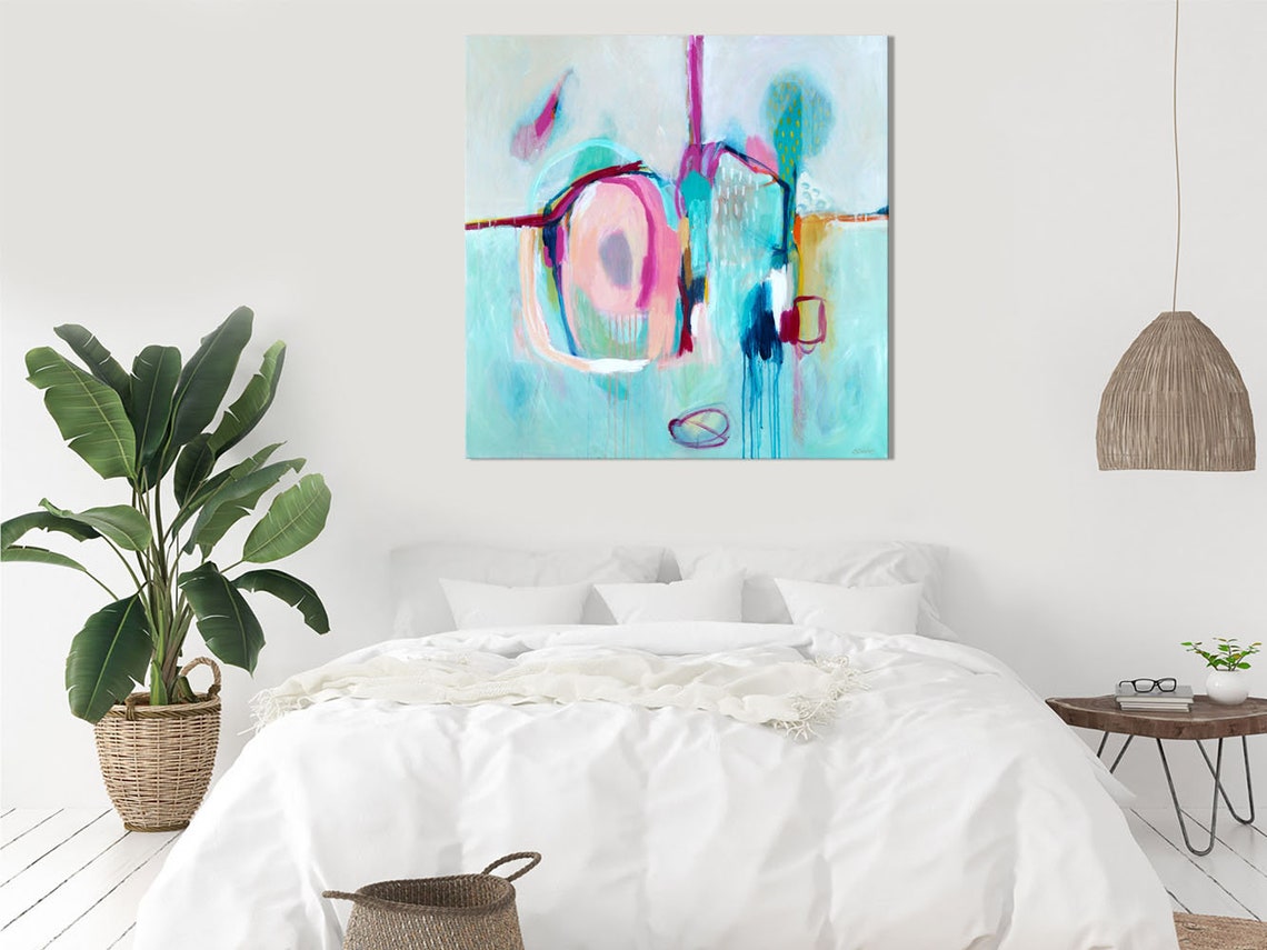 Turquoise Abstract Painting Print Large Blue Canvas Abstract - Etsy UK