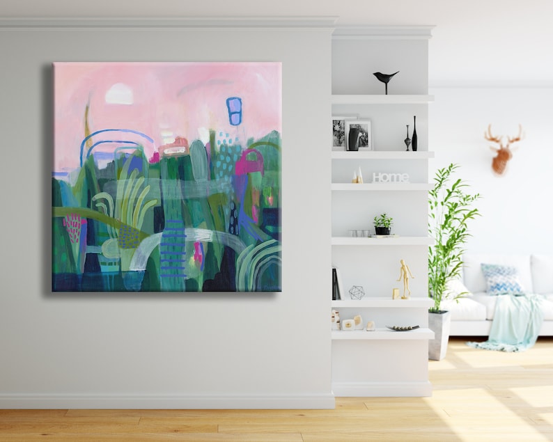 Large Square Nature Inspired Abstract Landscape Painting Print on ...