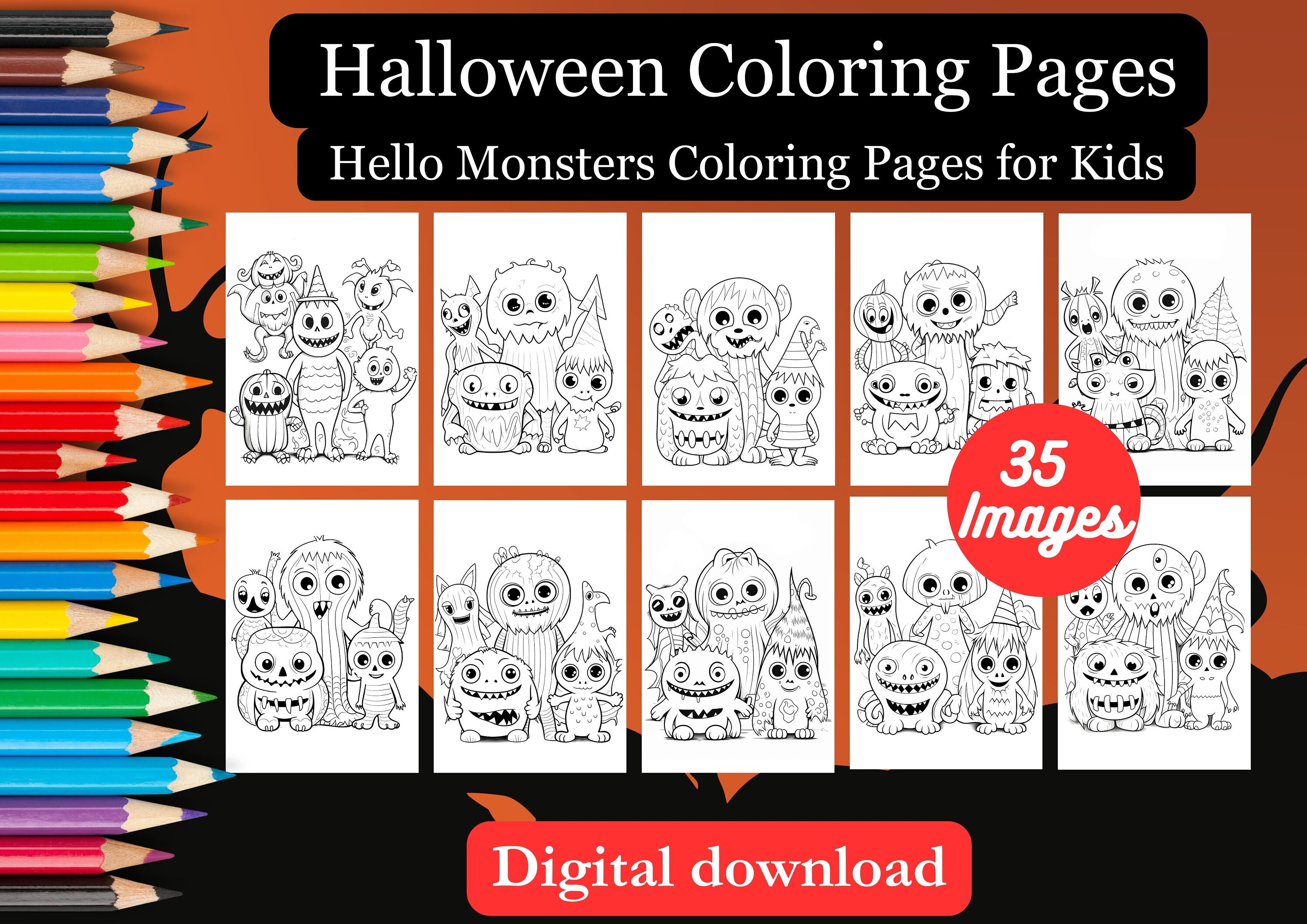 PRINTABLE Halloween Coloring Pages for Kids "hello Monsters", Kid ...