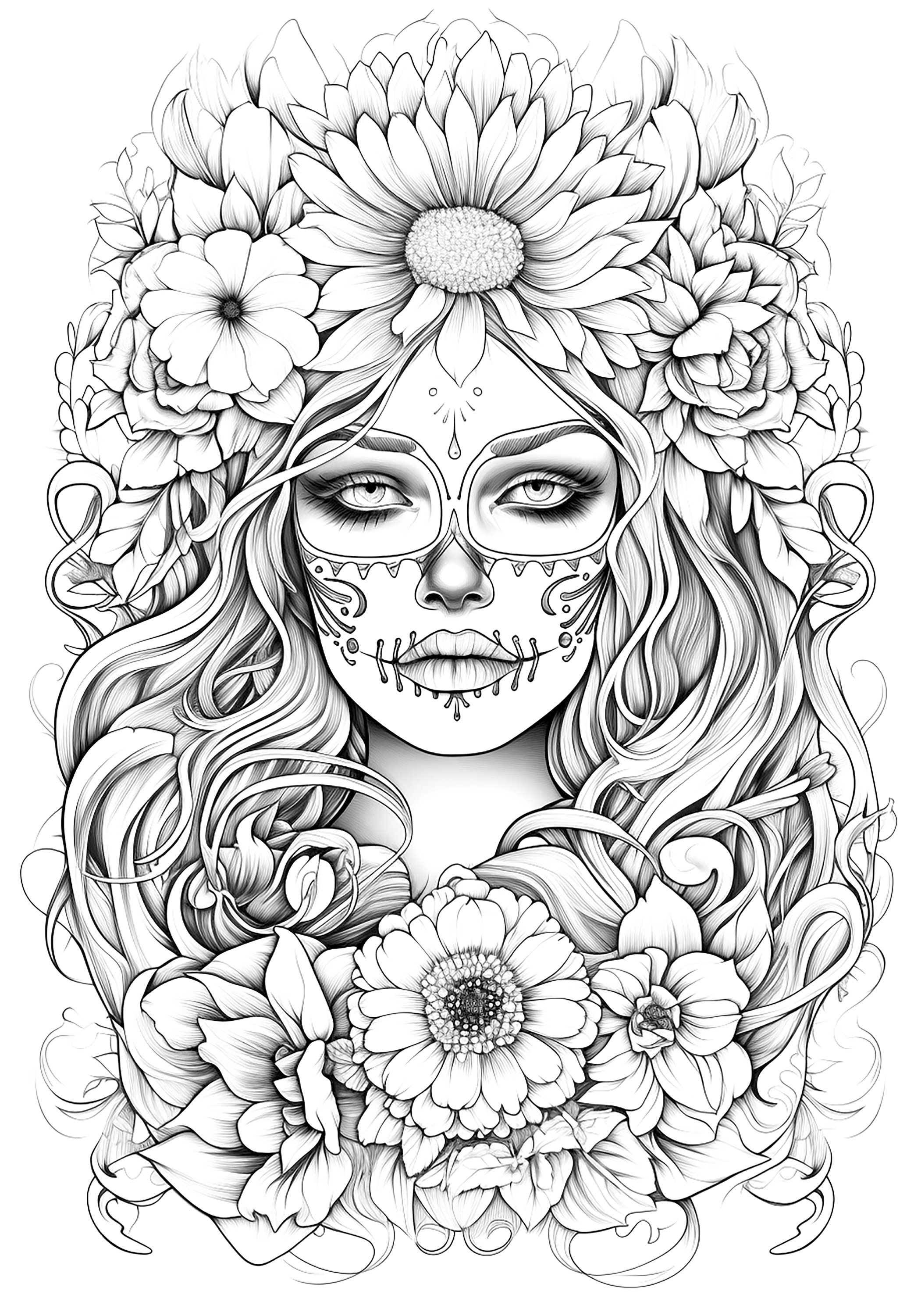 Printable Halloween Coloring Pages For Adults Creepy Girls Etsy