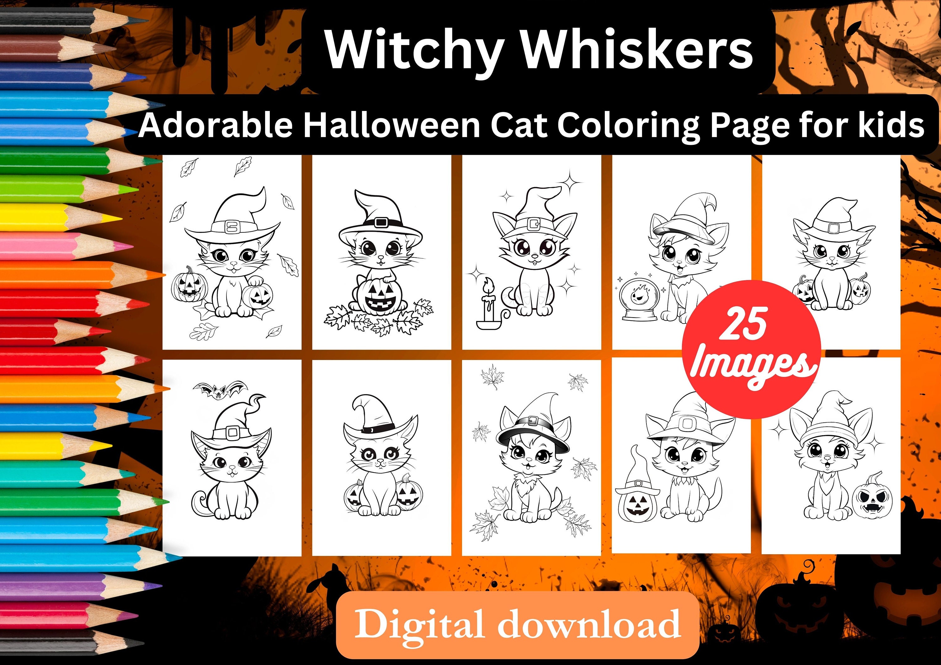 PRINTABLE Halloween Coloring Page Witchy Whiskers: Adorable Halloween ...