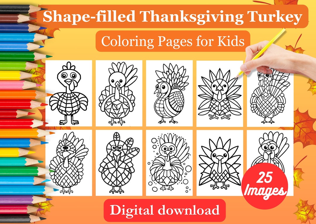 PRINTABLE - Shape-filled Thanksgiving Turkey Coloring Page for Kids ...