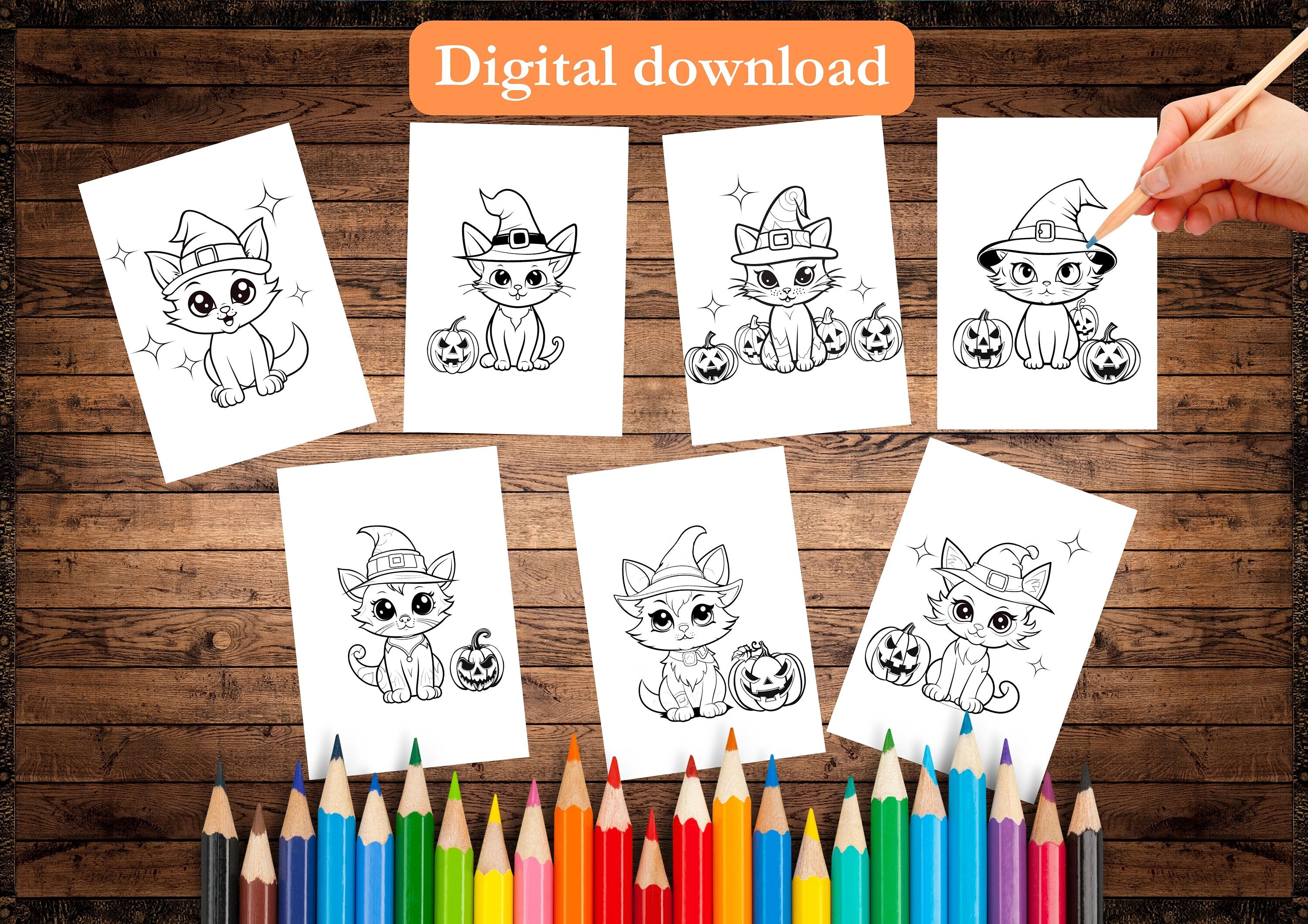 PRINTABLE Halloween Coloring Page Witchy Whiskers: Adorable Halloween ...