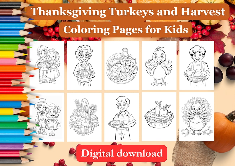 PRINTABLE Thanksgiving Coloring Pages for Kids, Thanksgiving Turkeys ...