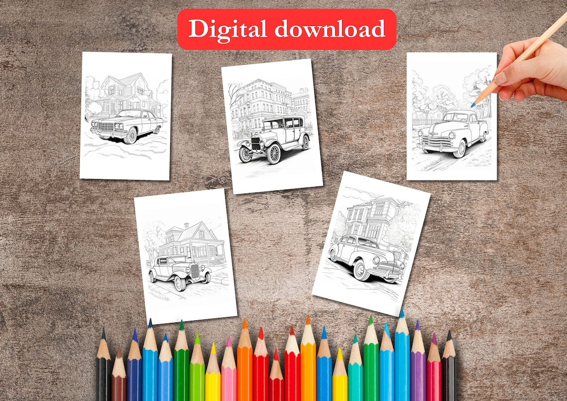 PRINTABLE -timeless Classic Vehicles: Old Cars Coloring Page for Kids ...