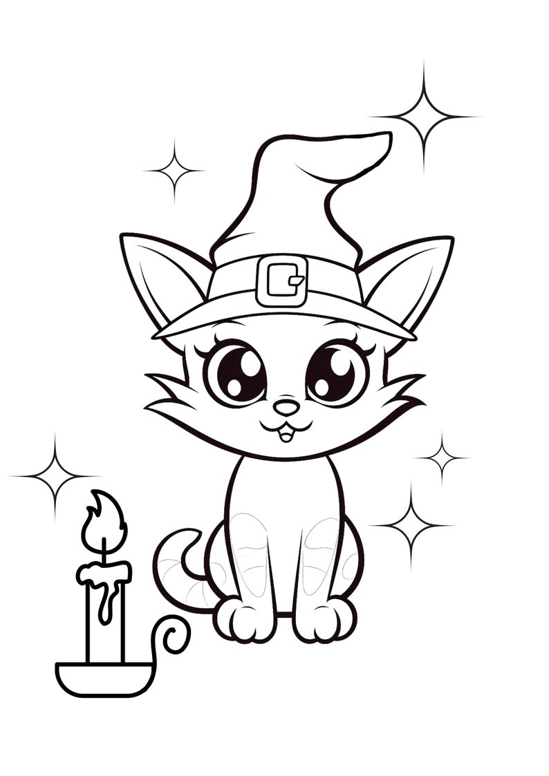 PRINTABLE Halloween Coloring Page Witchy Whiskers: Adorable Halloween ...