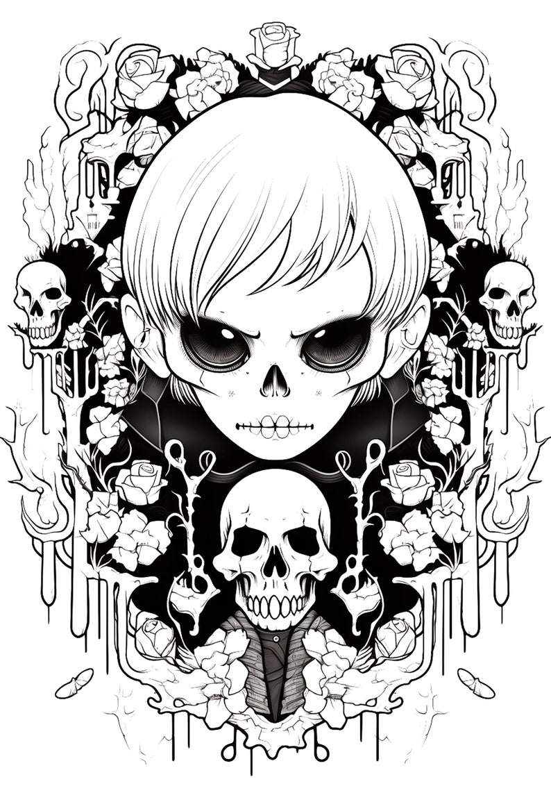 PRINTABLE Halloween Coloring Pages - Gothic Delights Creepy Anime Girls ...