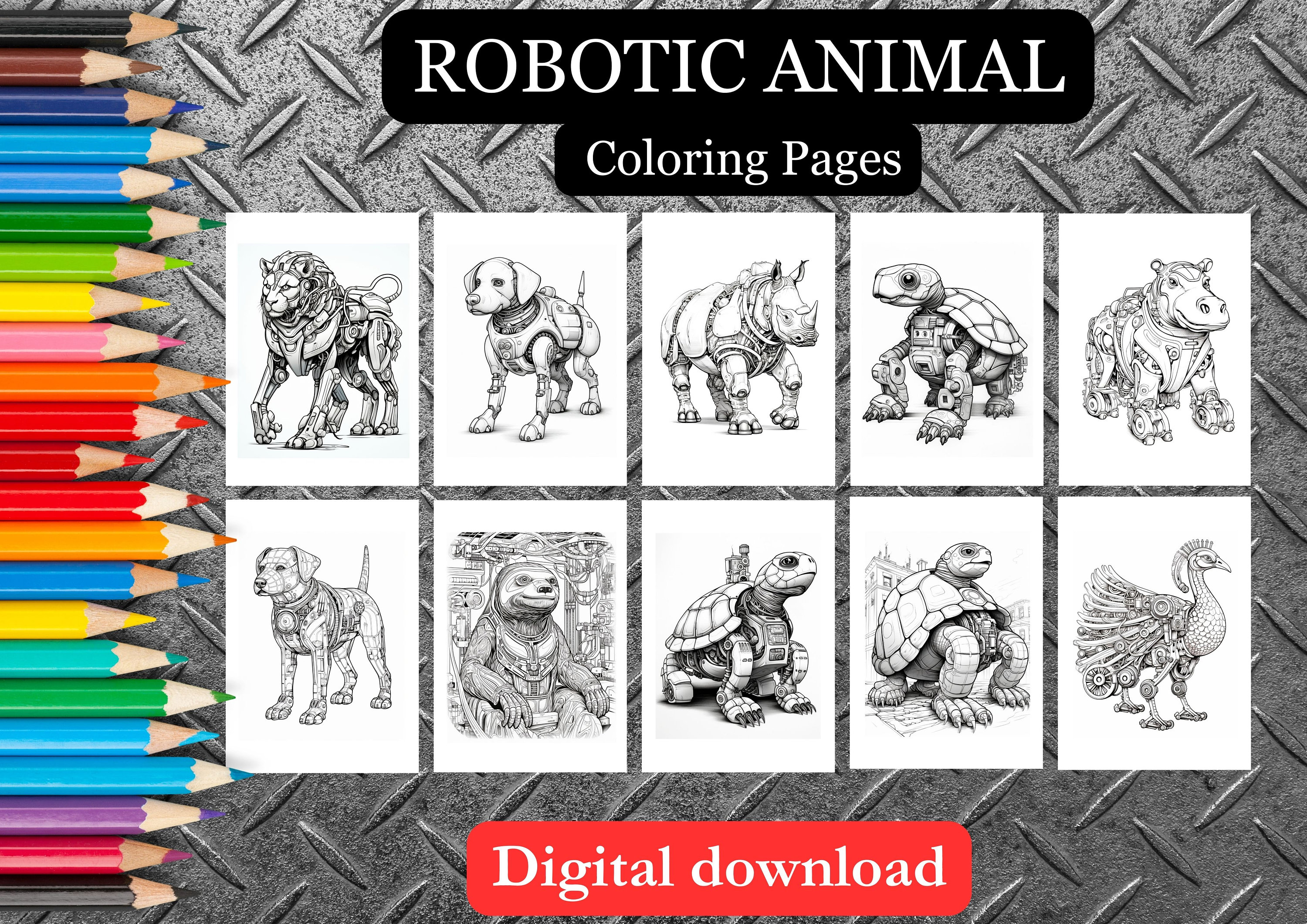 PRINTABLE - Electric Zoo; Robotic Animal Coloring Pages for Creative ...
