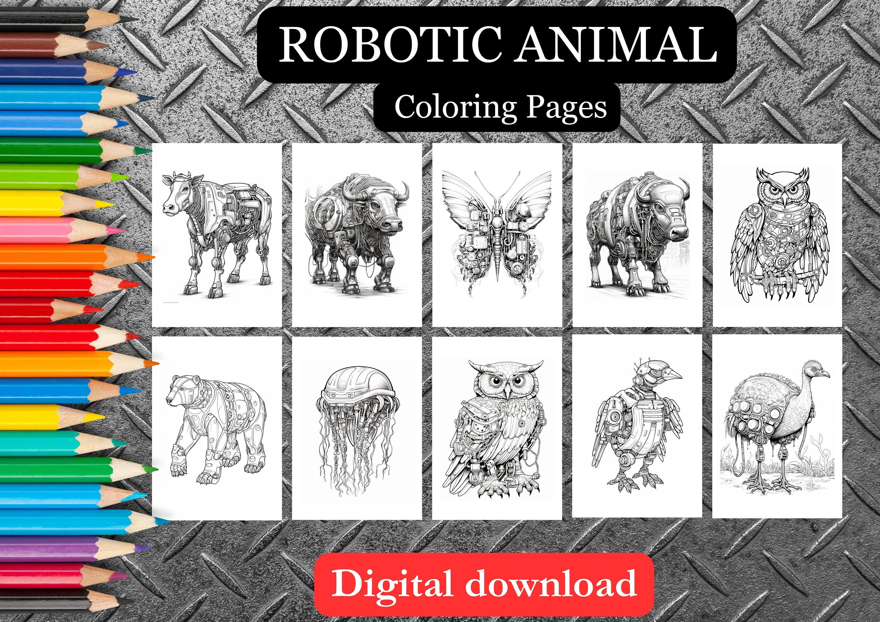 PRINTABLE - Electric Zoo; Robotic Animal Coloring Pages for Creative ...