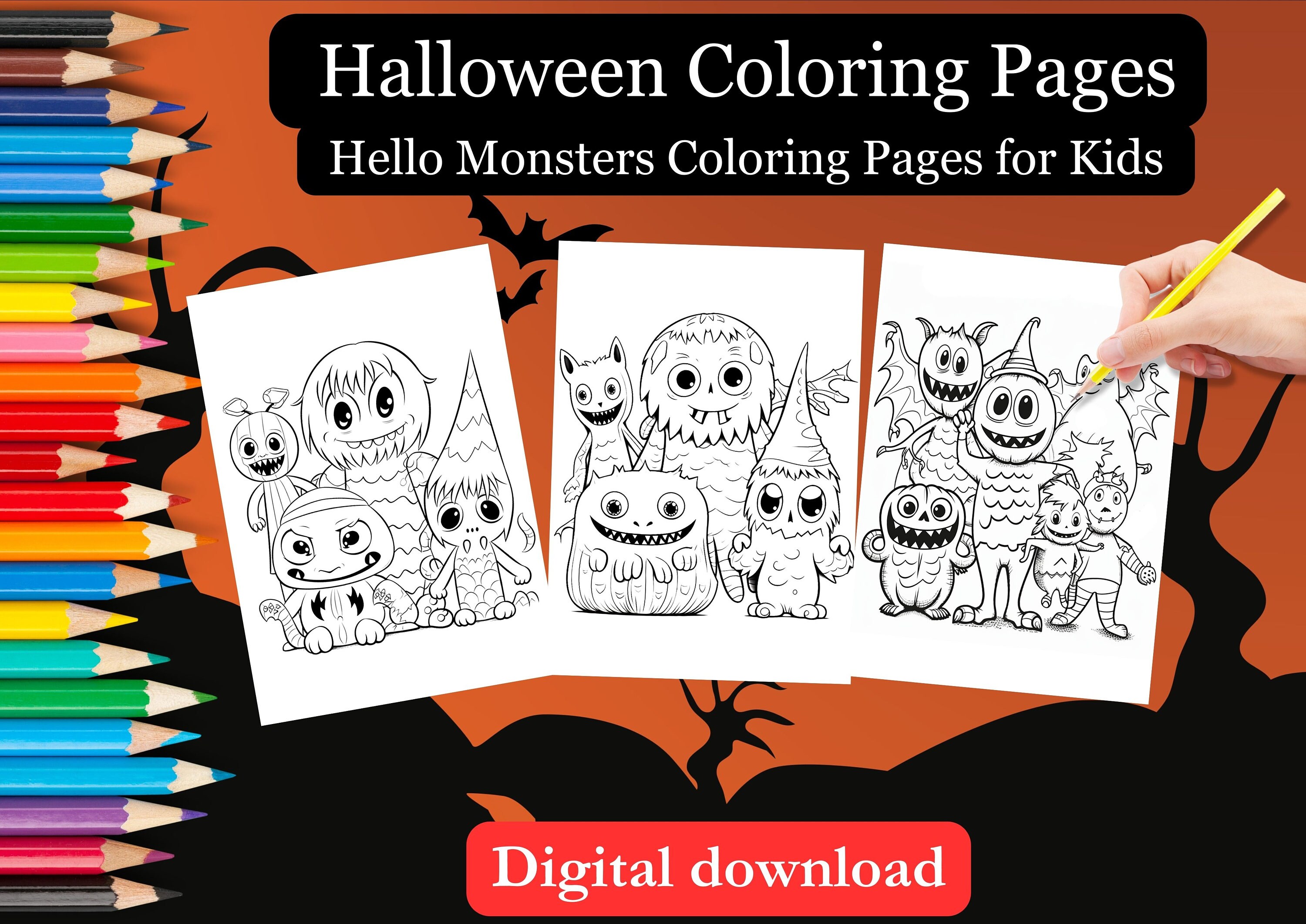 PRINTABLE Halloween Coloring Pages for Kids "hello Monsters", Kid ...