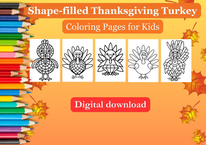 PRINTABLE - Shape-filled Thanksgiving Turkey Coloring Page for Kids ...