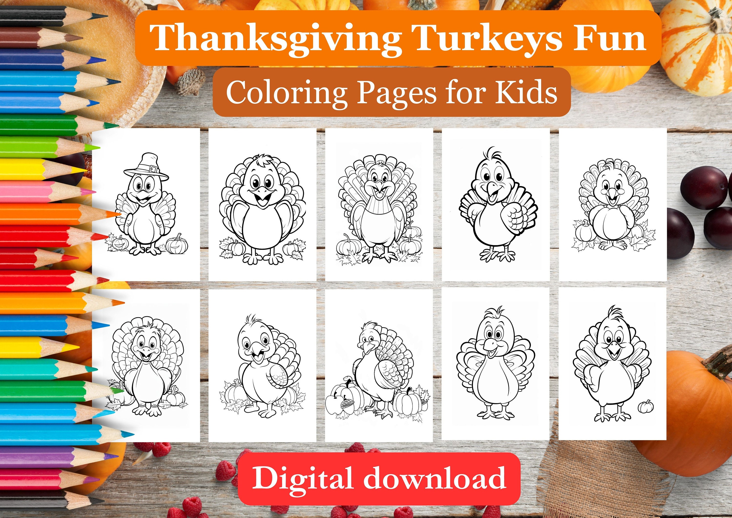 PRINTABLE Thanksgiving Turkeys Coloring Pages for Kids - Etsy