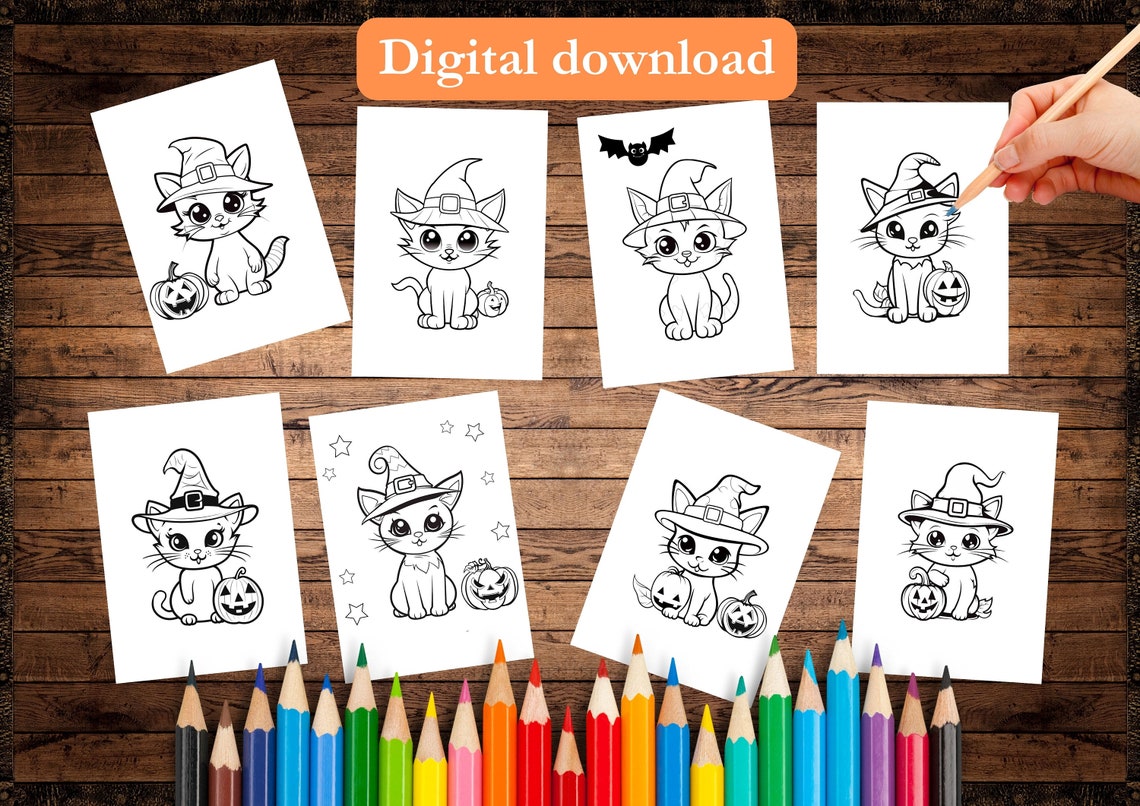 PRINTABLE Halloween Coloring Page Witchy Whiskers: Adorable Halloween ...
