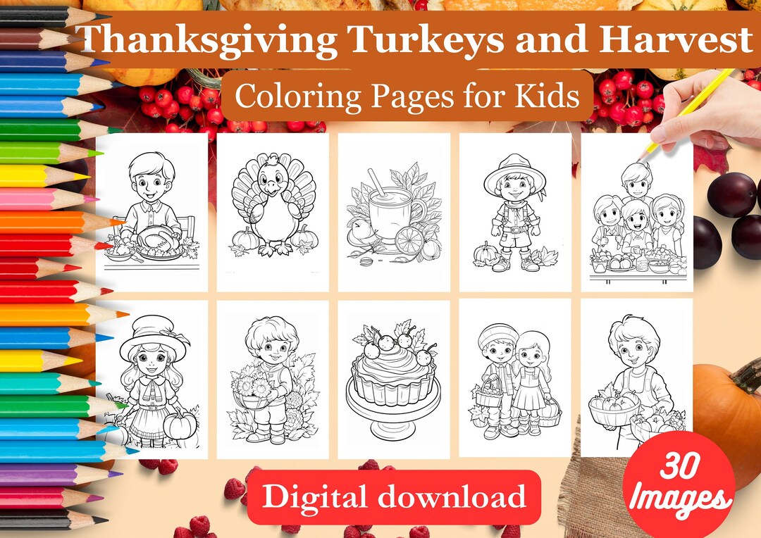 PRINTABLE Thanksgiving Coloring Pages for Kids, Thanksgiving Turkeys ...