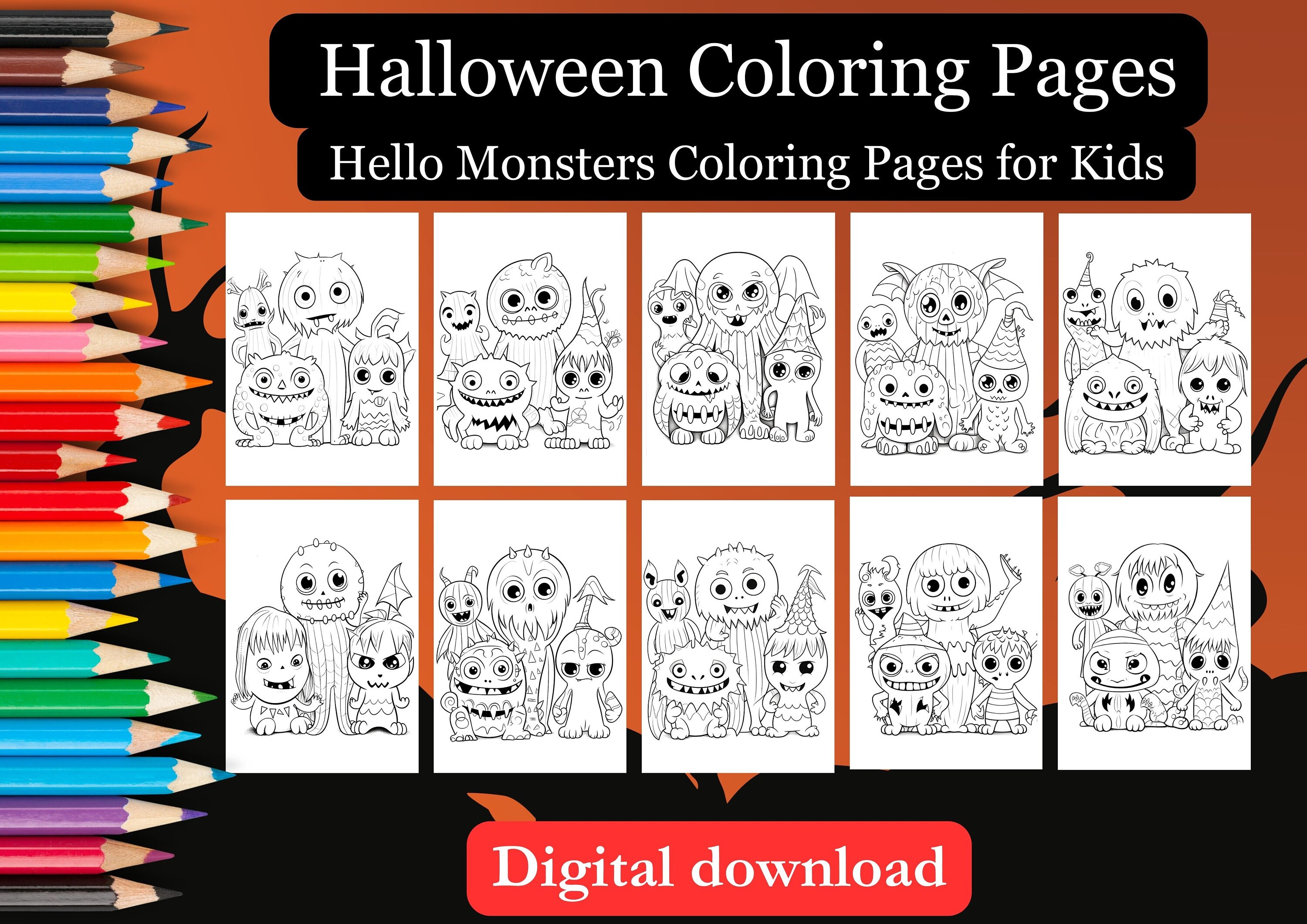 PRINTABLE Halloween Coloring Pages for Kids hello - Etsy