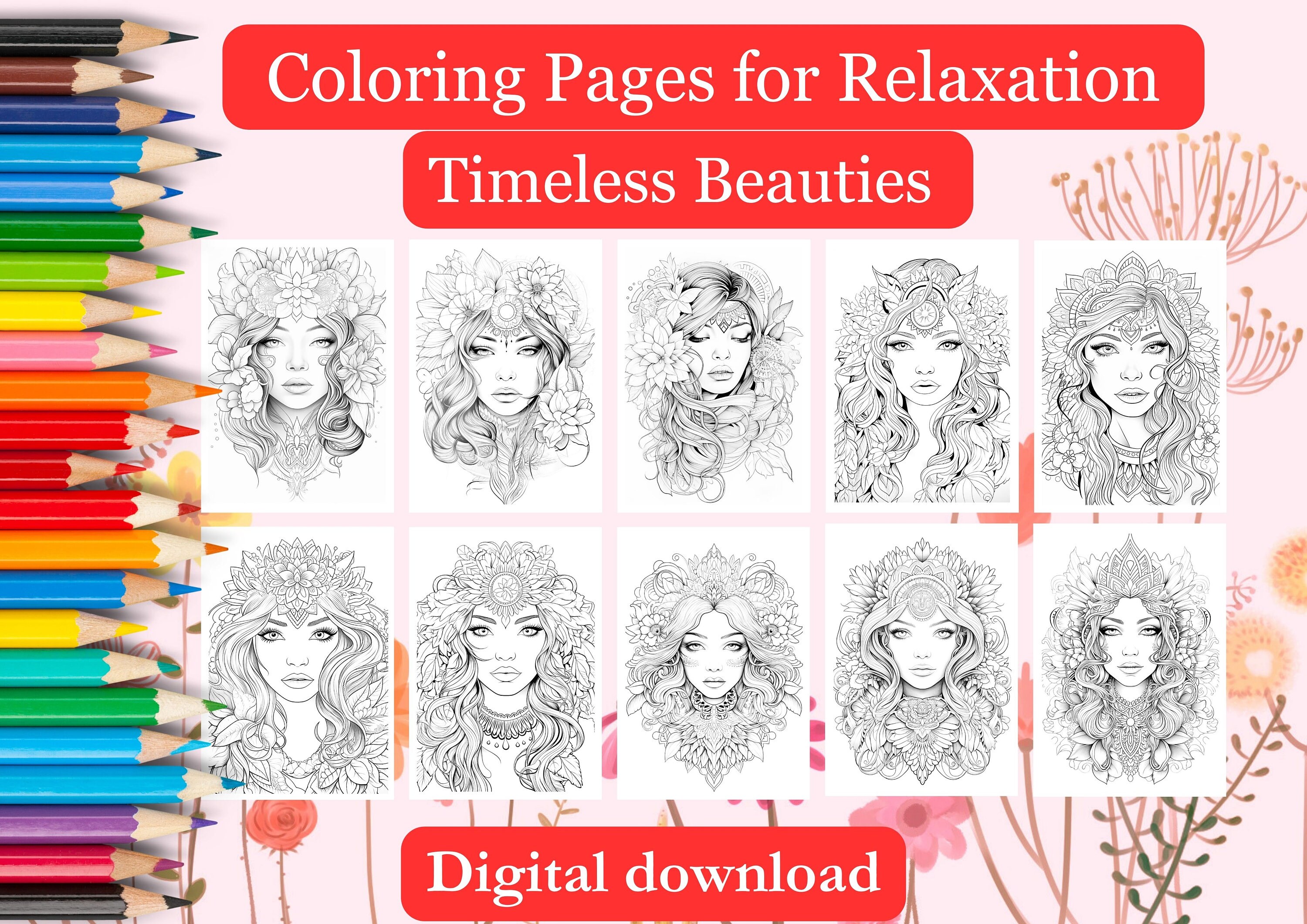 PRINTABLE- Timeless Beauties: Coloring Pages for Relaxation, Stress ...