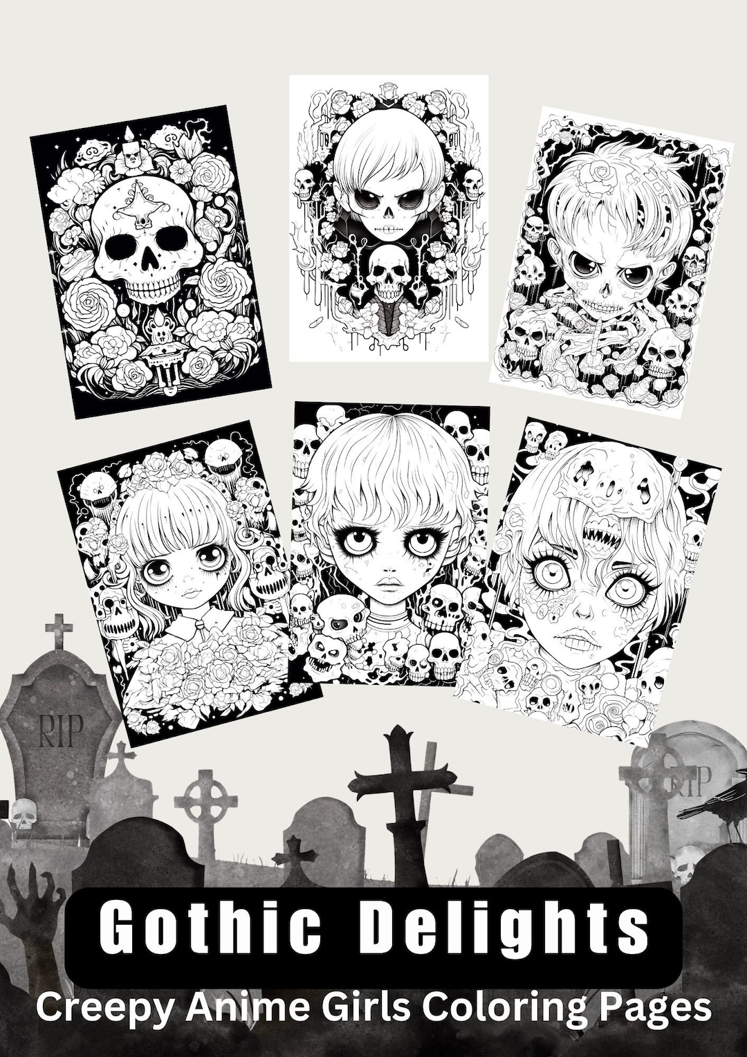 PRINTABLE Halloween Coloring Pages - Gothic Delights Creepy Anime Girls ...